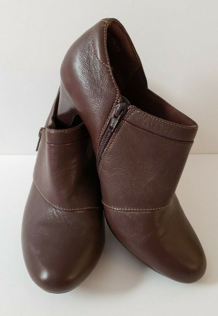 Clarks Womens Bendable Shoes Brown Leather Side Zippe… - Gem