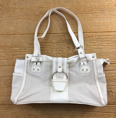 Womens Medium Size Purse Bag White Ivory Eyelets Dressy Handbag Buckles ...