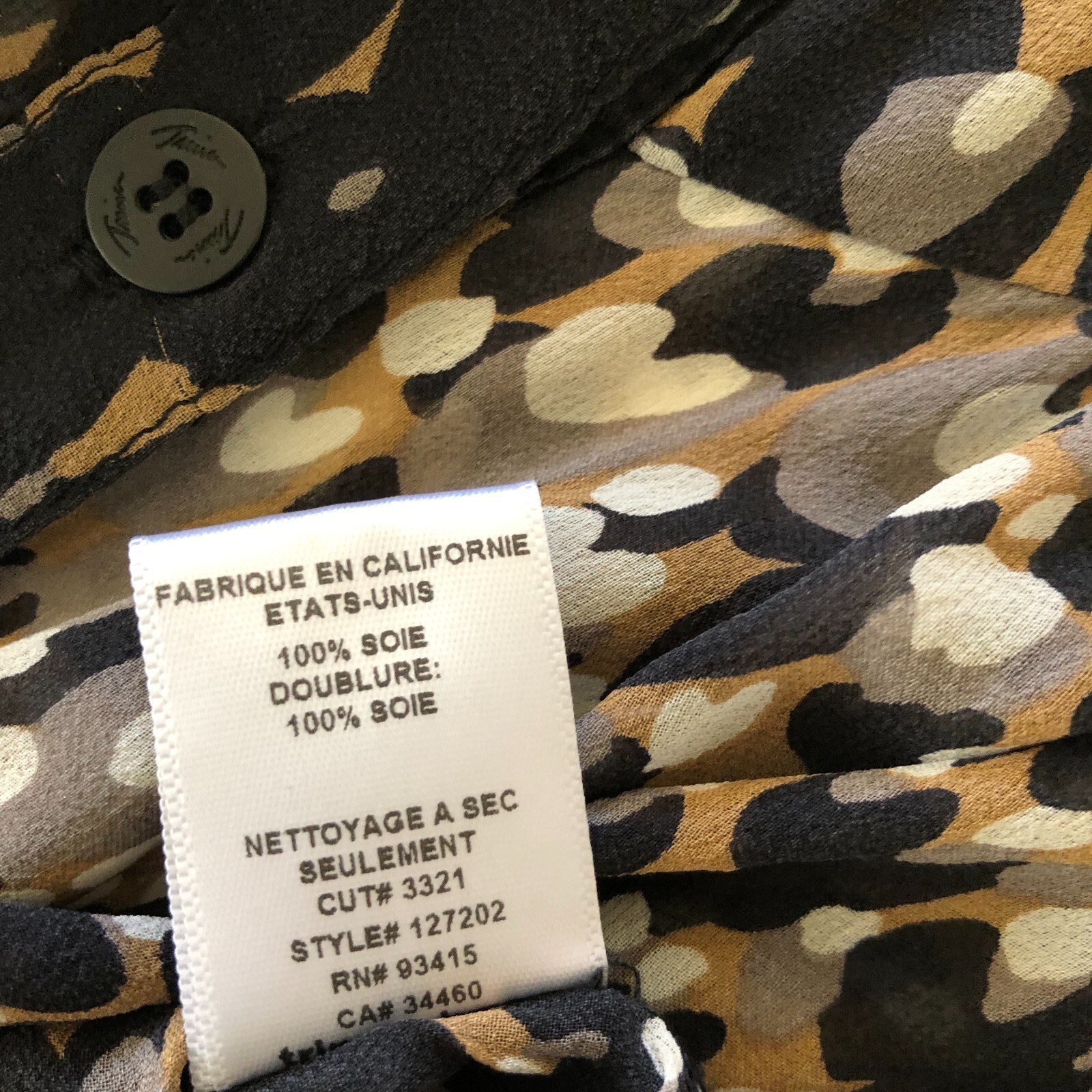 Trina Turk Women Animal Print Leopard Silk Top S Button Down Sheer ...