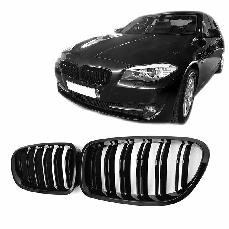 FÜR DEN BMW 5ER F10 F11 SPORT KÜHLERGRILL NIEREN DOPPELSTEG GLANZ SCHWARZ