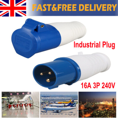 16 Amp 240V Site Trailing Plug & Socket 16A 3 Pin 240 Volt Blue Hook Up ...