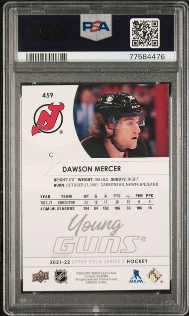 2021 Upper Deck Dawson Mercer Young Guns Rookie RC #459 PSA 9 MINT | eBay