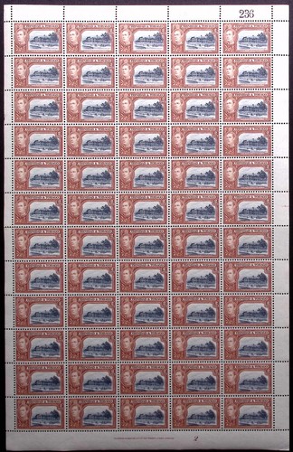 TRINIDAD & TOBAGO: 1938-1944 Full 12 x 5 Sheet 2c Blue & Yellow-Brown ...