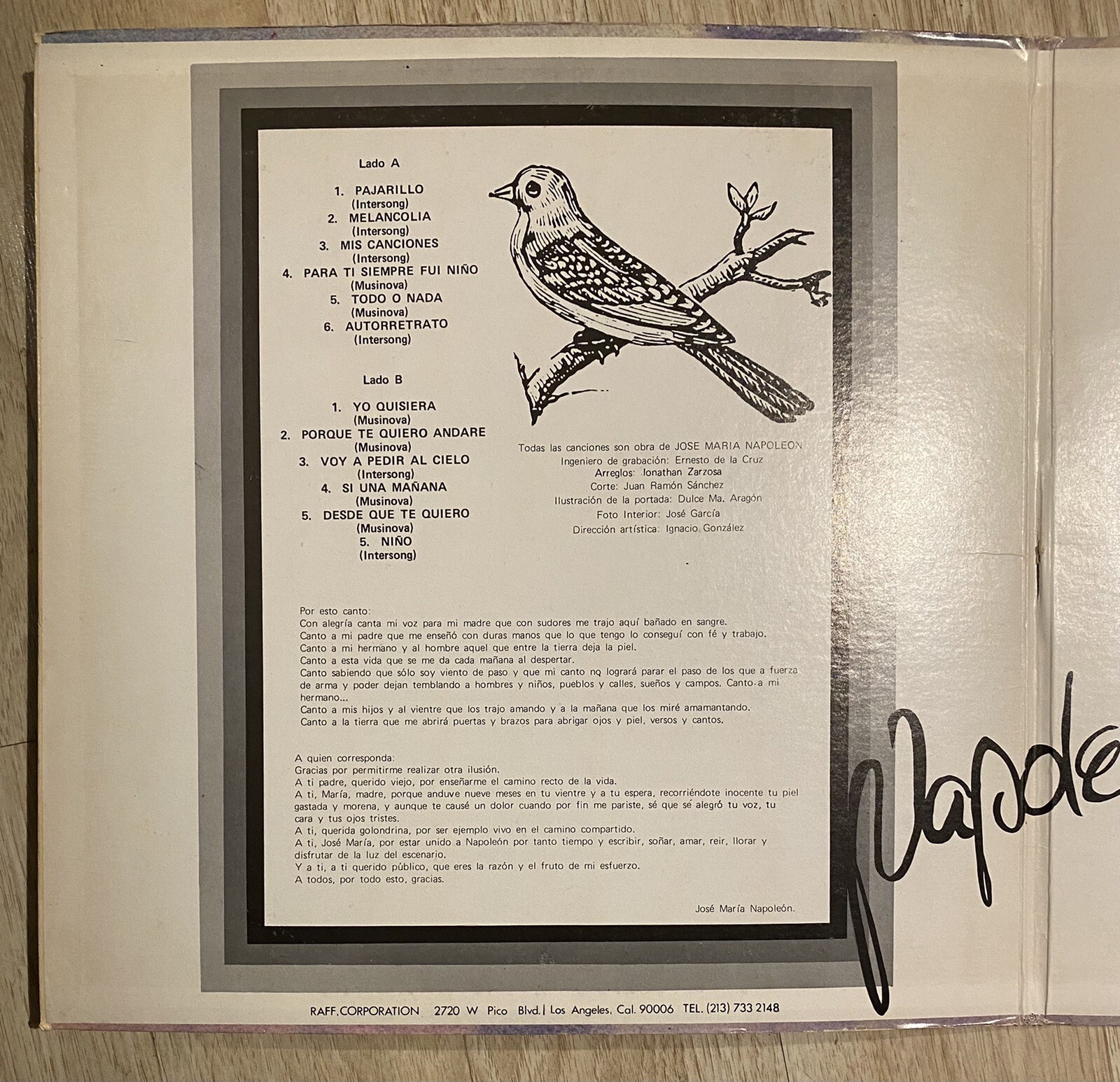 NAPOLEON PAJARILLO LP LATIN 1977 VINYL RECORD VG | eBay