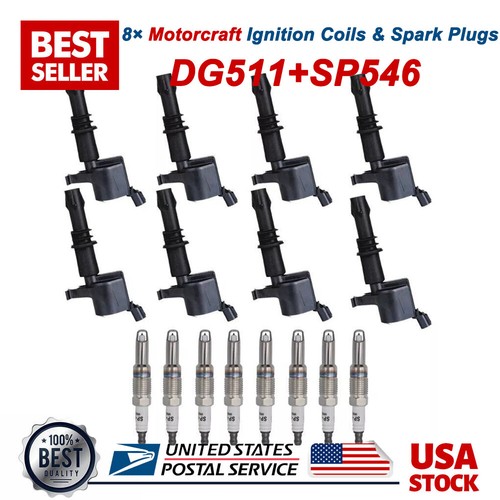 8× Motorcraft DG511 Ignition Coils &8 Spark Plugs SP546 For F150 F-250 ...
