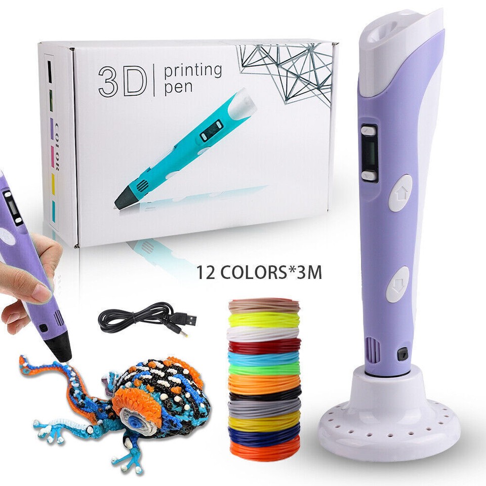 Kids 3D Printing Pen 3D Drawing Pen with Led Display 12 Color Filament ...