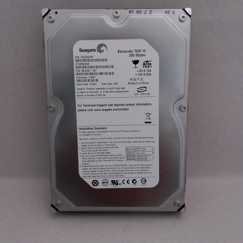 SEAGATE HARD DISC DRIVE BARRACUDA 7200.10 250GB 7.2K ULTRA ATA 3.5 ...