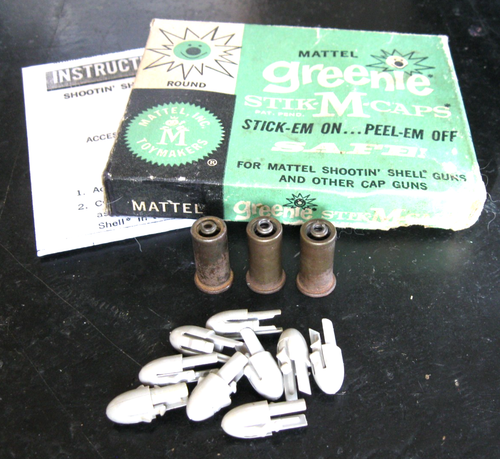 Three (3) Mattel Shootin' Shells w/Nine Gray Bullet Tips & Empty ...