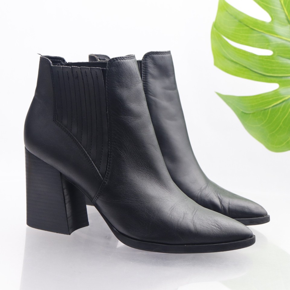 Marc Fisher Women's Alva Boot Size 10 Block Heel Pointed Black Leather ...