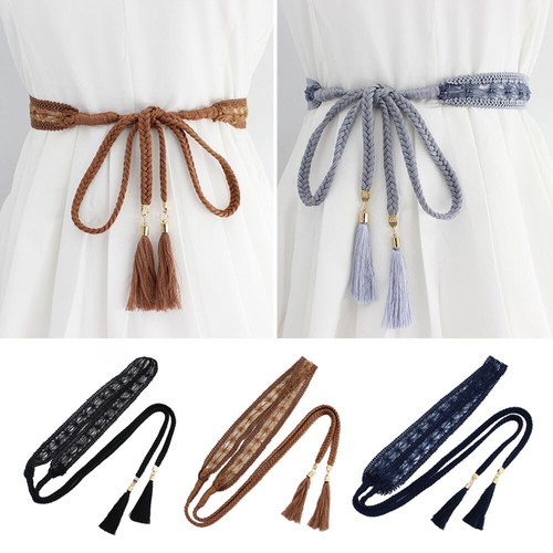 Women Woven Tassel Belt Braided Thin Waist Rope Knot Boho Dress ...