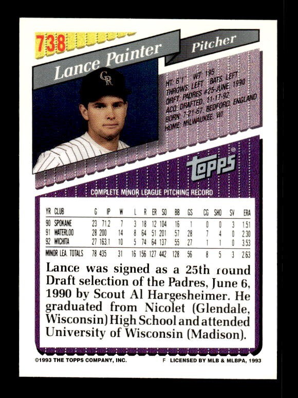 LANCE PAINTER SIGNED 1993 TOPPS #738 ON-CARD AUTO - COLORADO ROCKIES | eBay