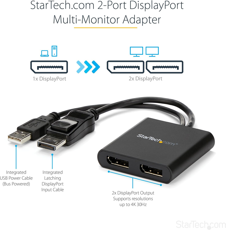 Dual-Monitor Displayport 1.2 Splitter, DP to 2X DP Multi-Monitor ...