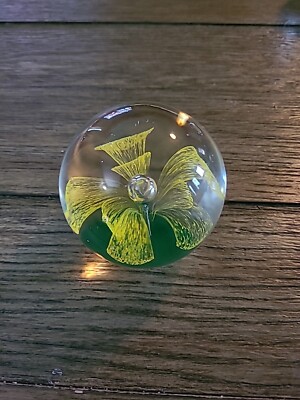Clear Round Art Glass Paperweight - Yellow Flower Bubble Sphere | eBay