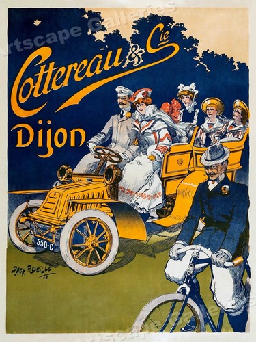 1902 Cottereau Vintage Style Horseless Carriage Advertising Poster ...
