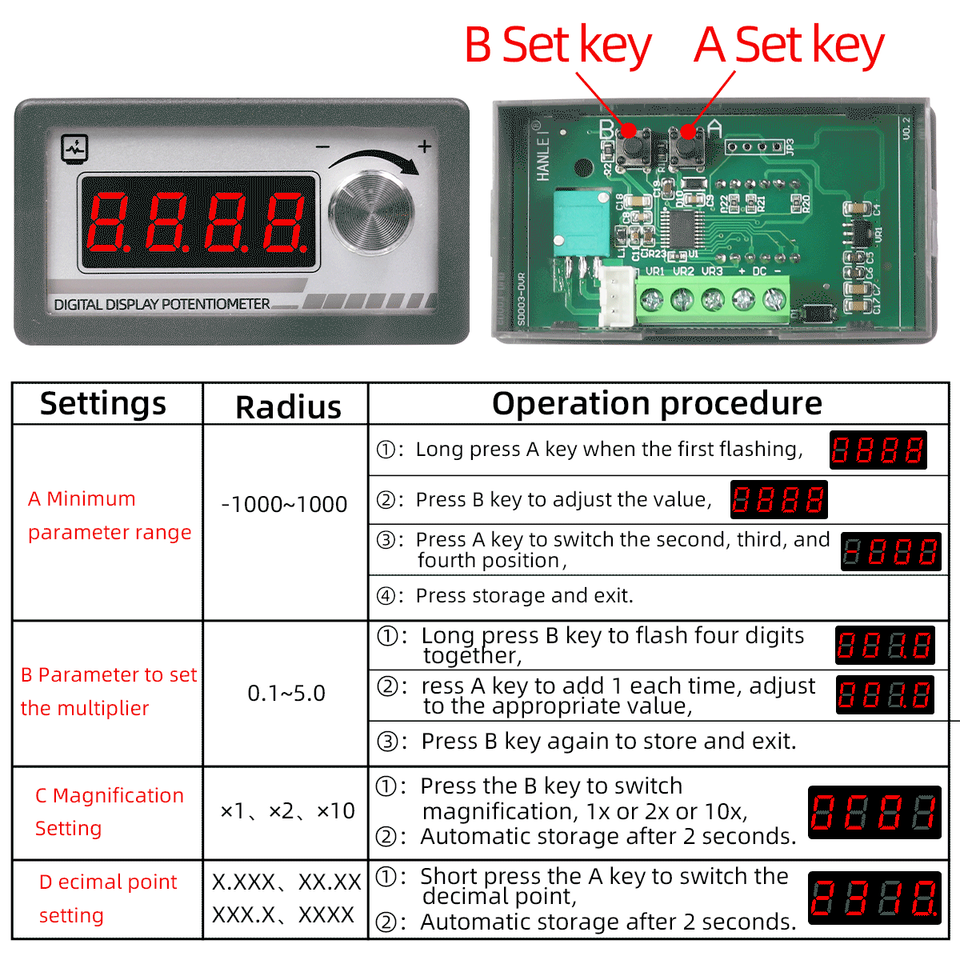 Digital Display Potentiometer Variable Resistor 5K 10K 20K 50K 100K DC6 ...