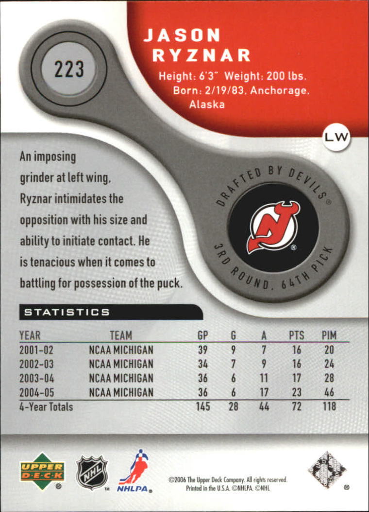B4828- 2005-06 SP Game Used #223 Jason Ryznar RC /999 - NM-MT (ROOKIE ...