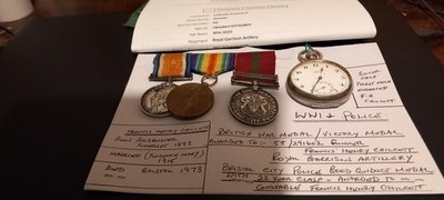 WW1 PAIR PLUS BRISTOL CITY POLICE MEDAL AND SILVER WATCH...NOT WORKING ...