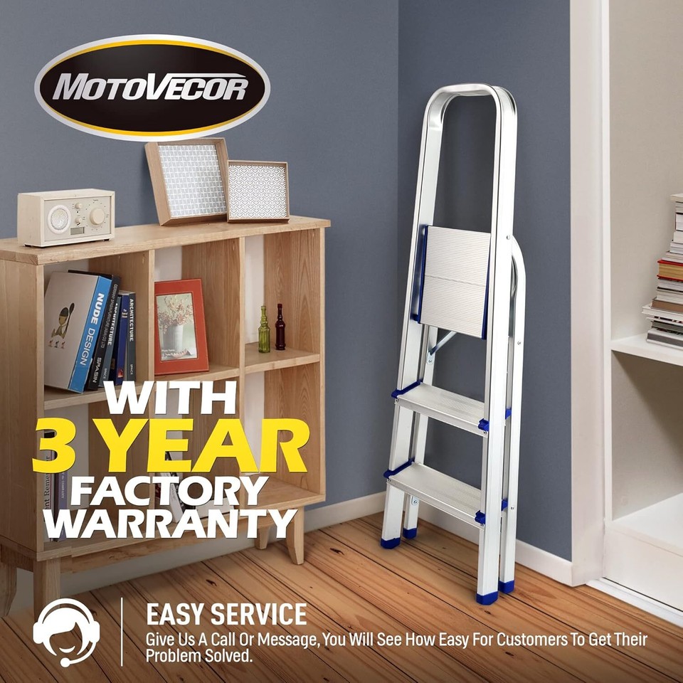 Aluminum Folding 3-Step Stool Ladder Anti-Slip Adults 440 Lbs Sliver | eBay