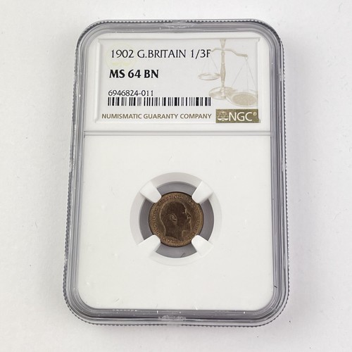 NGC Graded 1902 Great Britain 1/3F 1/3 Third Farthing MS64 MS 64 BN ...