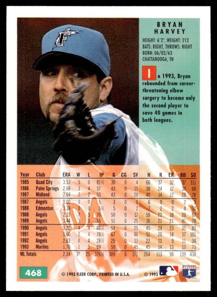 1994 Fleer 468 Bryan Harvey Florida Marlins Baseball Card | eBay