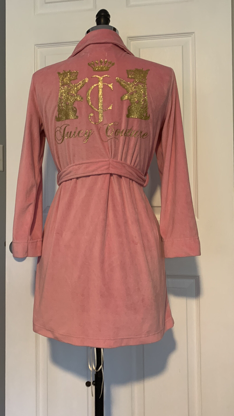 Iconic Juicy Couture Y2K Robe Top Pink Velvet Gold Gl… - Gem