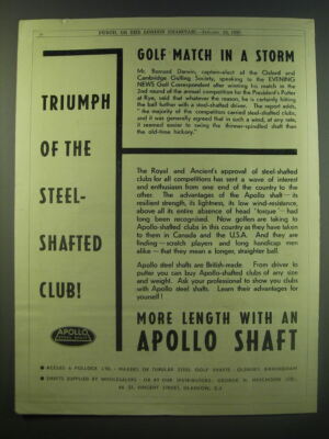 1930 Apollo Golf Club Steel Shafts Ad - Golf match in a storm | eBay