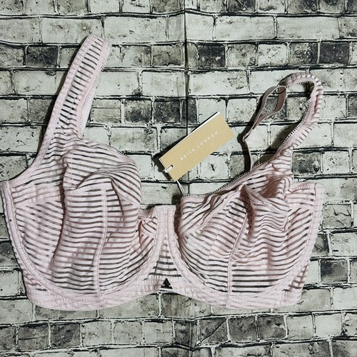 NWT Beija London Women's 32G Stripes Z Bra Pink Tricot Fabric Full ...