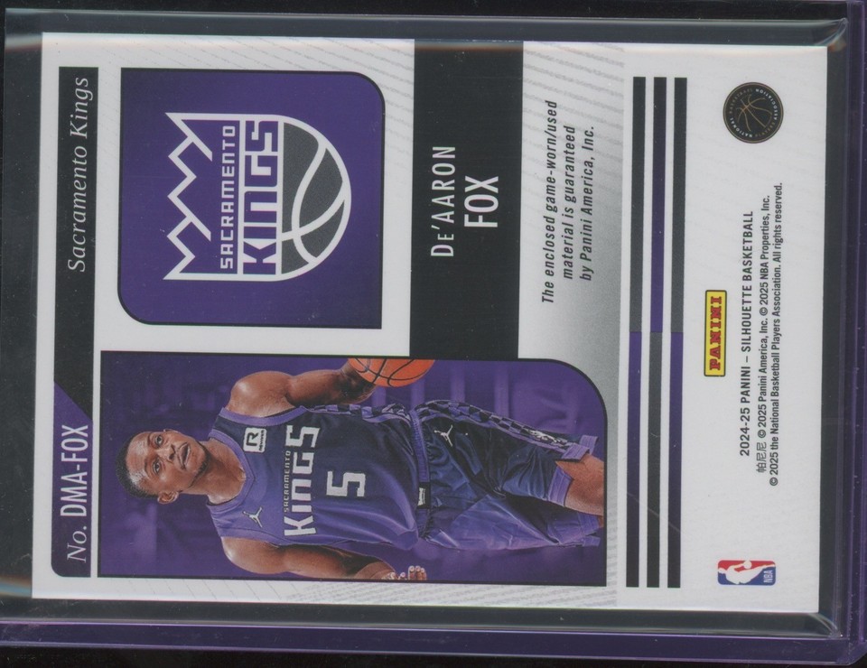 2024-25 Panini Silhouette Basketball De'Aaron Fox #DMA-FOX Dual ...