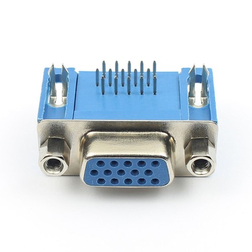 2Pcs Blue D-SUB HDR 15 Pin Female Right Angle PCB Connector 3 Rows 8.89 ...
