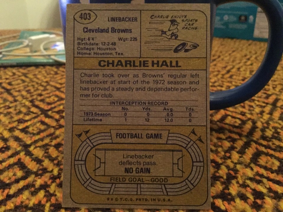 1974 Topps CHARLIE HALL Football Card BROWNS #403 NM TO NM+ | eBay