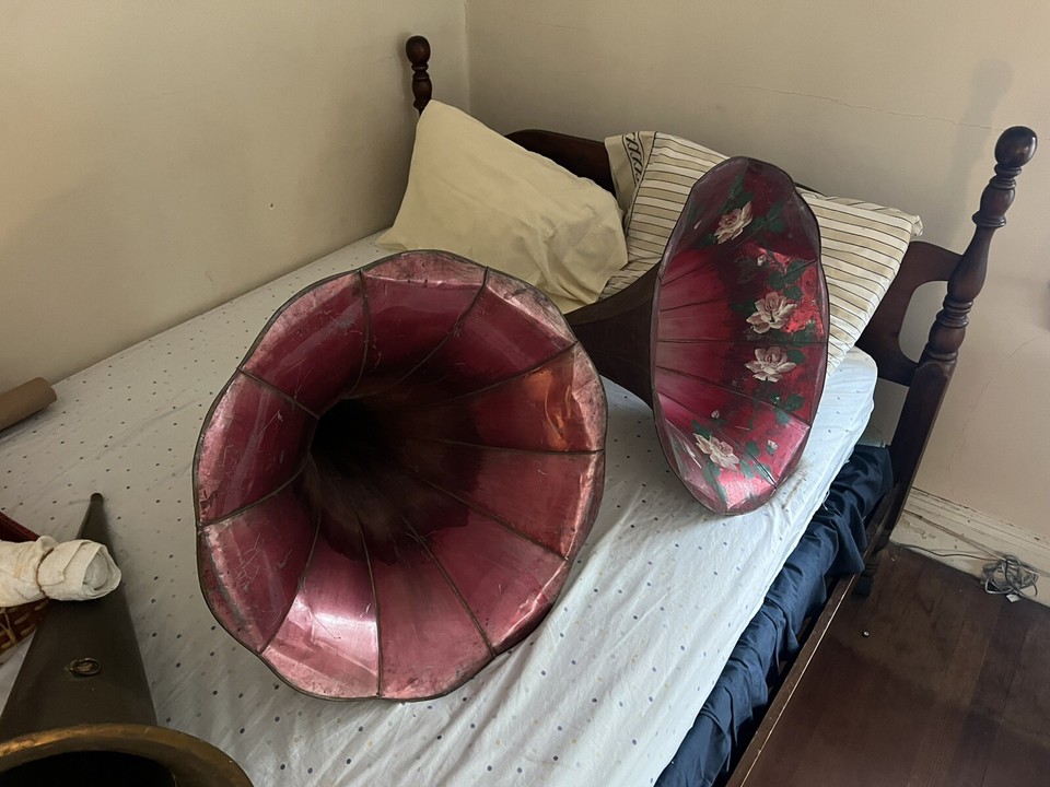 ANTIQUE VICTORIAN MORNING GLORY FLOWER PAINTED EDISON PHONOGRAPH MUSIC ...