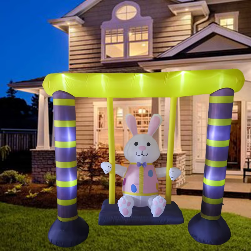 5.5FT Inflatable Easter Bunny Decorations Blow up LED Lighted Rabbit on ...
