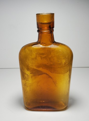 Vintage Glass Flask Liquor Bottle Amber Empty | eBay