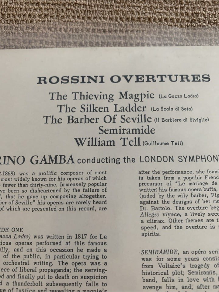 SXL 2266 PIERINO GAMBA - ROSSINI Overtures - DECCA orig LP Vinyl Record ...