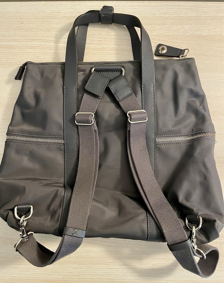 HENRI BENDEL Jetsetter Gray/Gold Nylon Convertible Backpack Crossbody ...