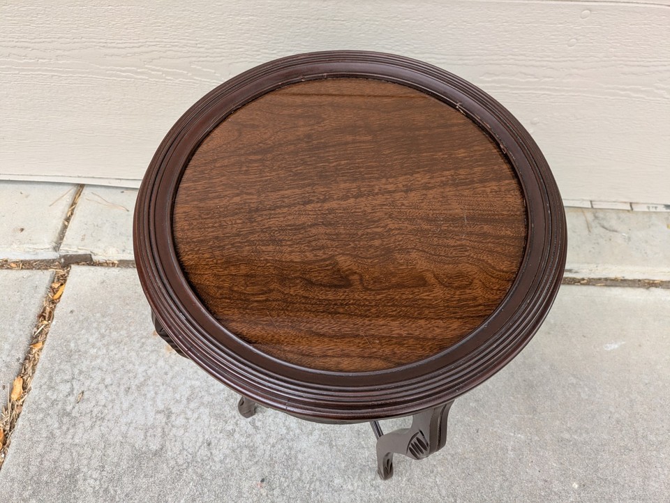 Vintage Rustic Carved Mahogany Round Pedestal Plant Stand Table ...