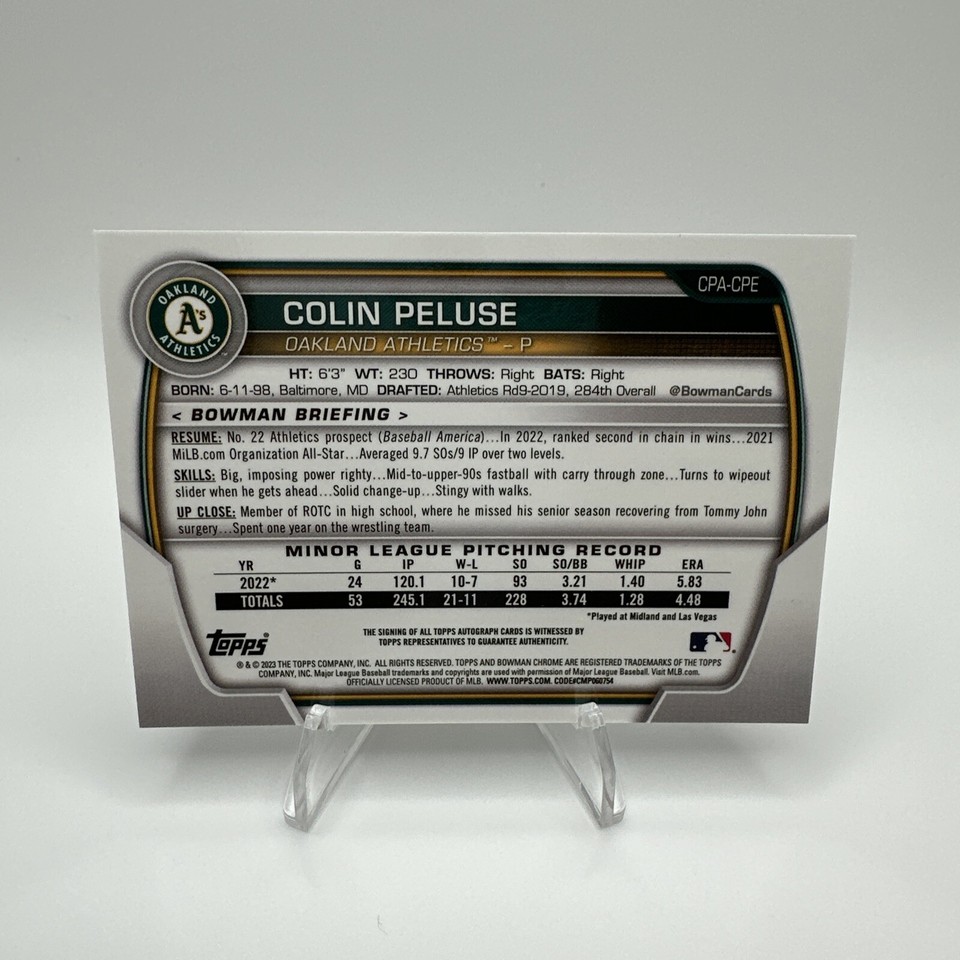 2023 Bowman 1st Colin Peluse Auto 70/250 CPA-CPE Purple Refractor ...