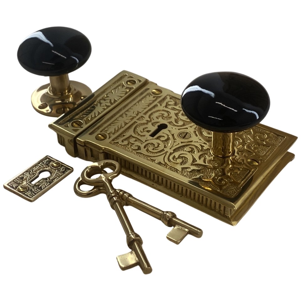 Rectangular Solid Brass Ornate Rim Lock Victorian Style | eBay