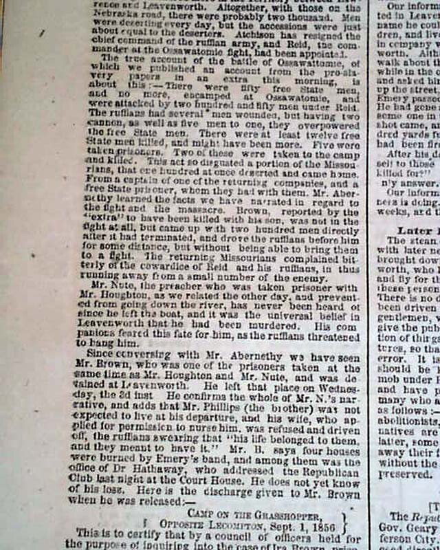 BATTLE OF OSAWATOMIE KS John Brown Free-Staters Border Ruffians 1856 ...