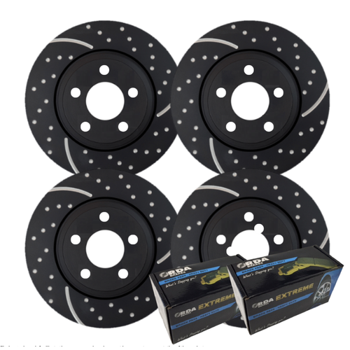 FULL SET DIMPLE SLOT DISC BRAKE ROTORS + PADS FITS HOLDEN COMMODORE VR ...