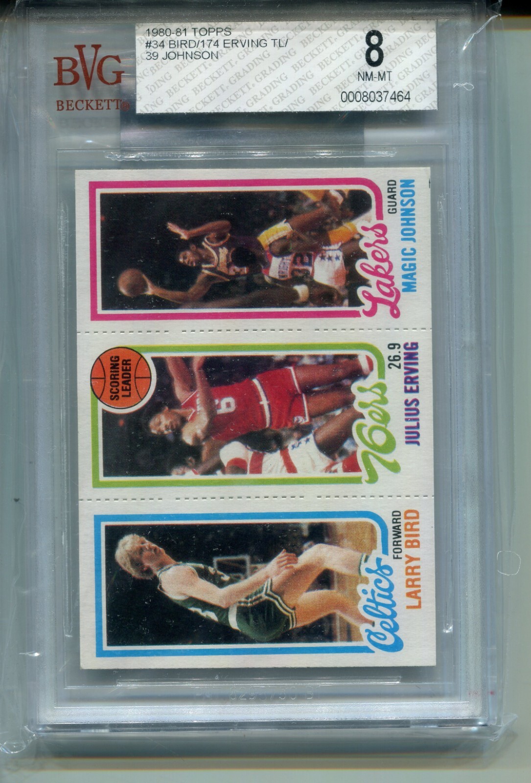 1980 Topps Basketball Larry Bird Magic Johnson Rookie Card BVG 8 NM ...