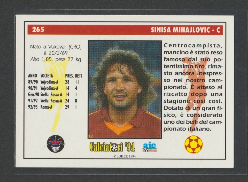 1993-94 AIC JOKER CALCIATORI CARDS No.265 [ SINISA MIHAJLOVIC ] ROMA | eBay
