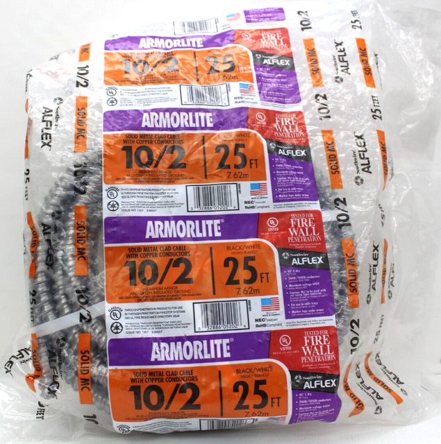 Southwire 10/2 X 25 Ft. Solid CU MC (metal Clad) Armorlite Cable for ...