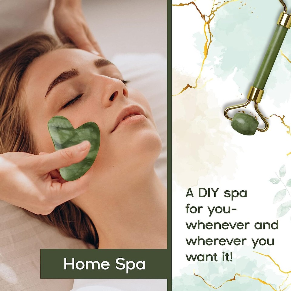 Jade Roller and Gua Sha Set - Guasha Tool for Face - Skin Care Gift Set ...
