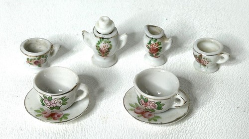 Antique Dollhouse Miniature Porcelain Floral Tiny Tea Set-lot of 8 ...