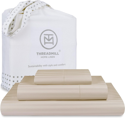 Luxury 600 Thread Count Twin Cotton Sheets Set with Deep Pocket, Beige ...