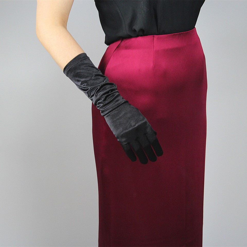 Stretchy Satin Silk Gloves Opera Evening Elbow Wrist Long Short Hepburn ...
