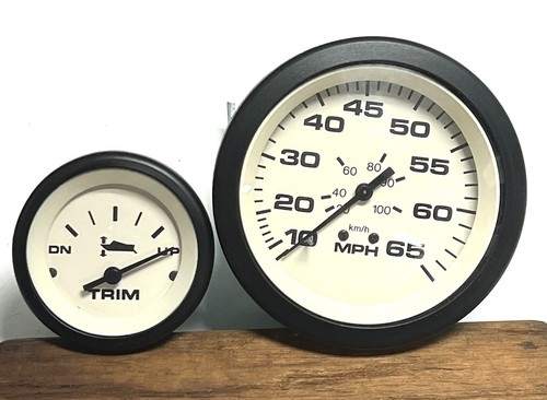 Teleflex Sand Dune OFF WHITE Boat~65 MPH SPEEDOMETER & TRIM Gauge~Gage ...