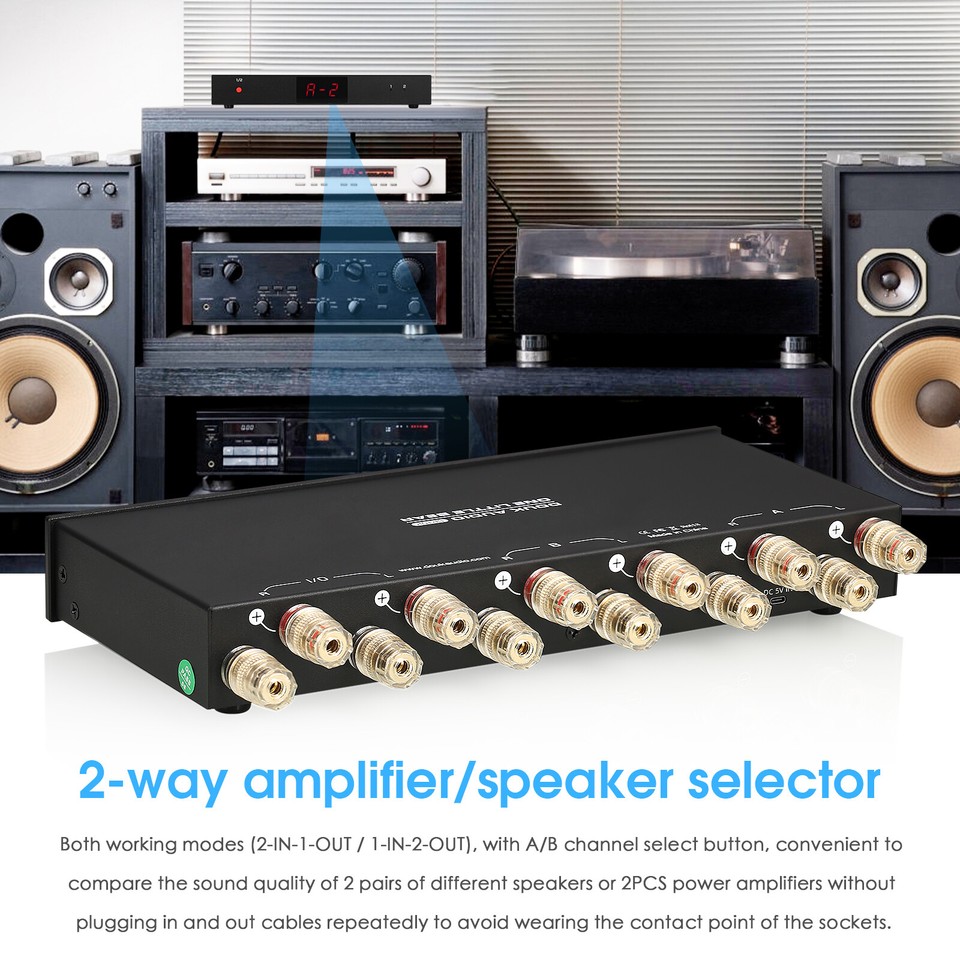 Compact 2 Zone Amplifier/Speaker Selector Stereo Audio Switcher Box ...