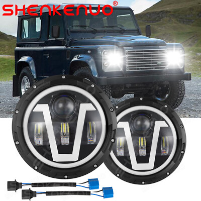 Pair For Land Rover Defender 90 & 110 7 inch LED Round Headlights DRL ...